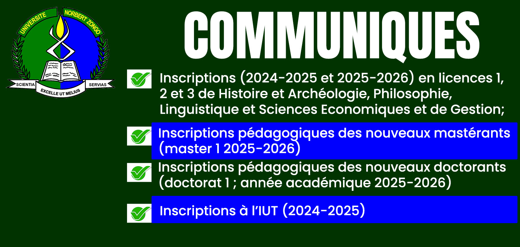 DES COMMUNIQUES SUR LES INSCRIPTIONS